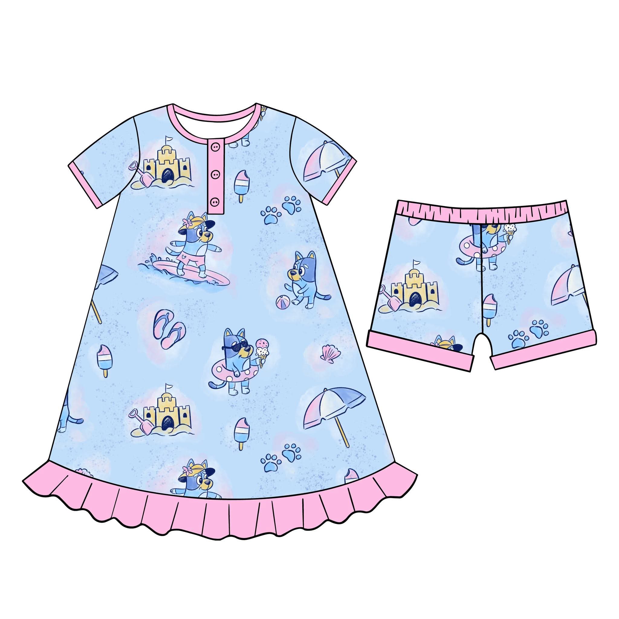 (2026 Blue Pup Beach Day) Short Sleeve Gown – Ruth Charlotte Clothing