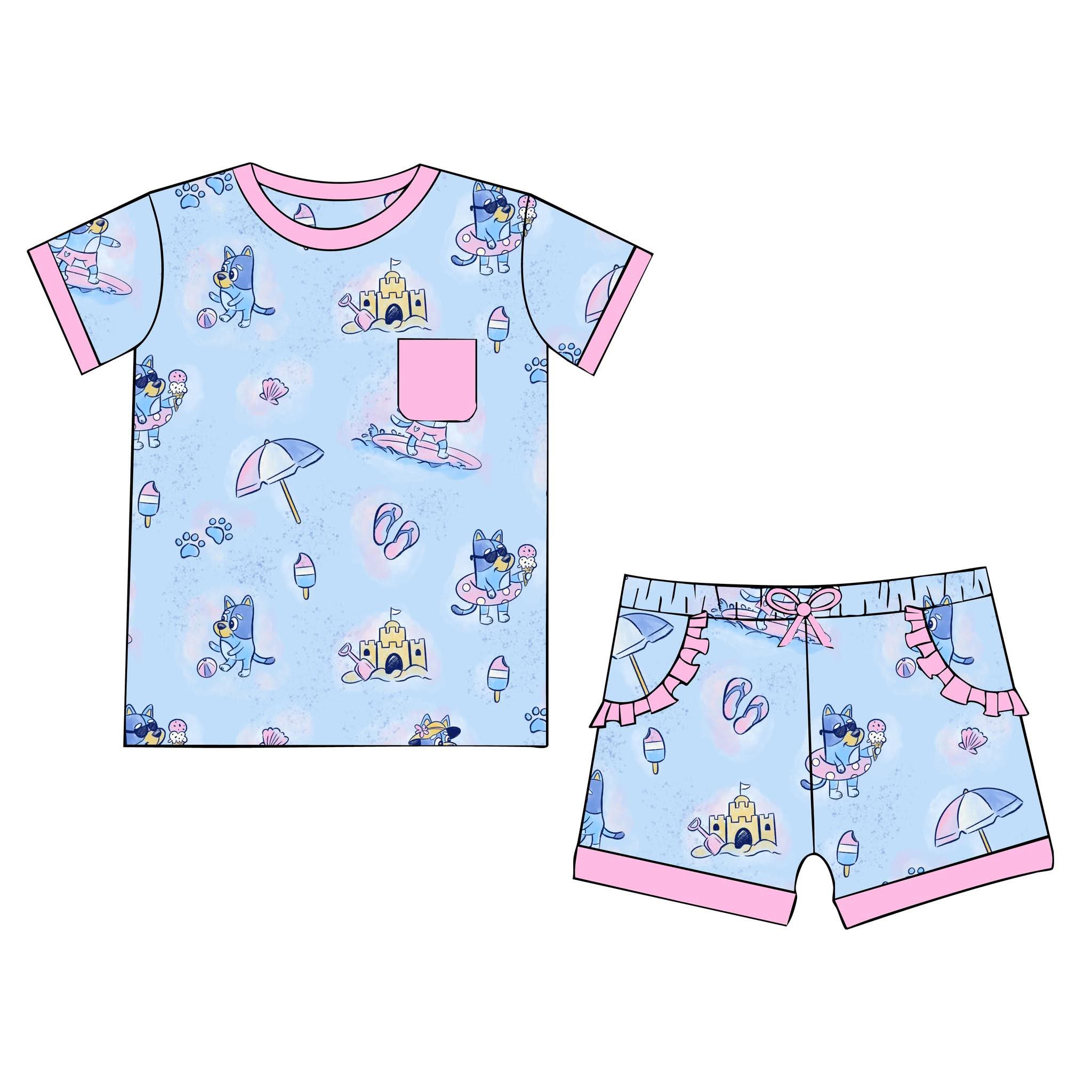 (2026 Blue Pup Beach Day) Short Sleeve Set – Ruth Charlotte Clothing